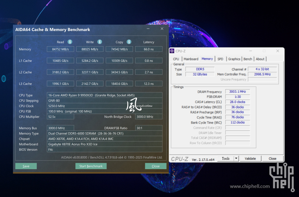 X870E AORUS PRO X3D ICE搭载9950X3D与5080效能实测(对比285K) - 电脑讨论(新) - Chiphell - 分享与交流用户体验